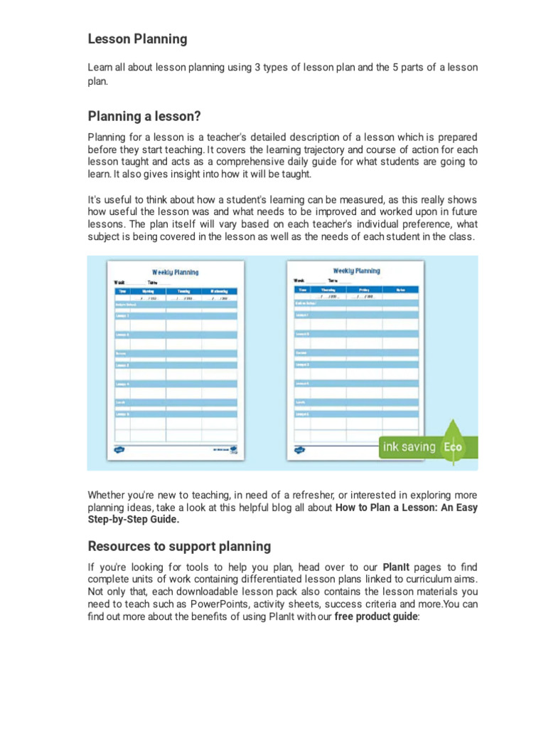 3 Types of Lesson Plan & The Five Parts of A Lesson - Wiki | Download ...