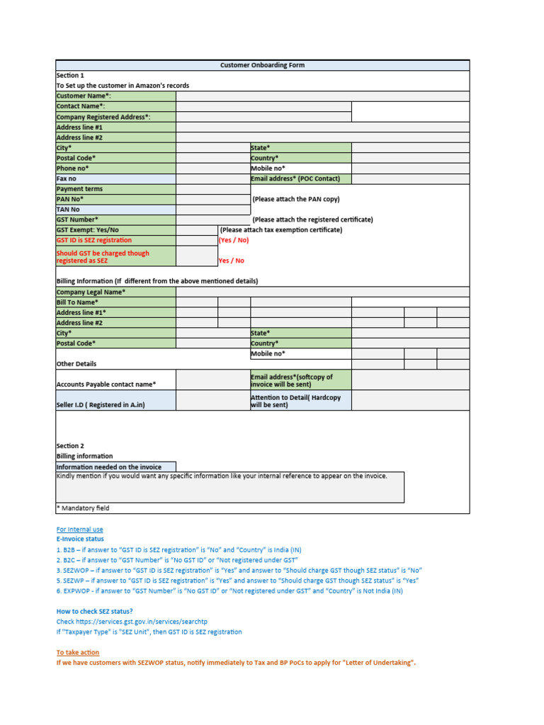 Customer Onboarding Form | PDF | Invoice | Taxation