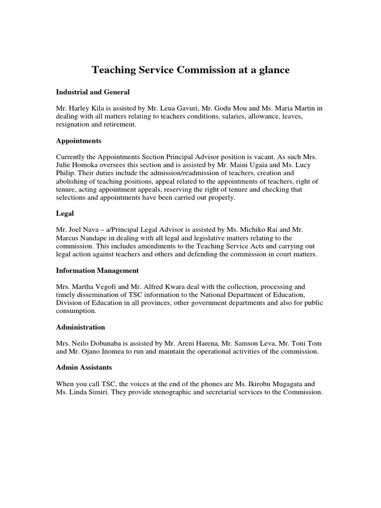 Teaching Service Commission at A Glance | Download Free PDF ...