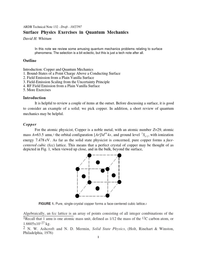 Surface Physics Exercises in Quantum Mechanics by D.H. Whittum | PDF | Electronvolt | Electron