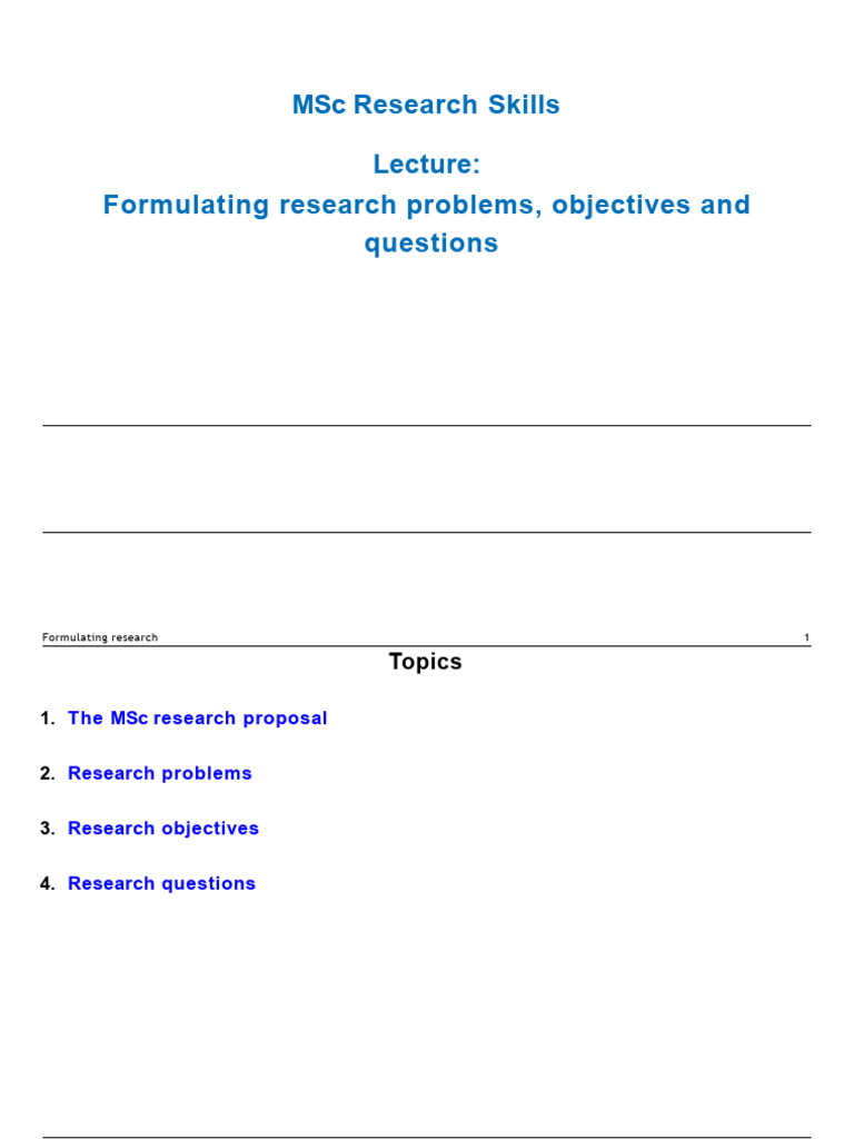 Lecture2 - Formulating Research Problems, Objectives and Questions ...