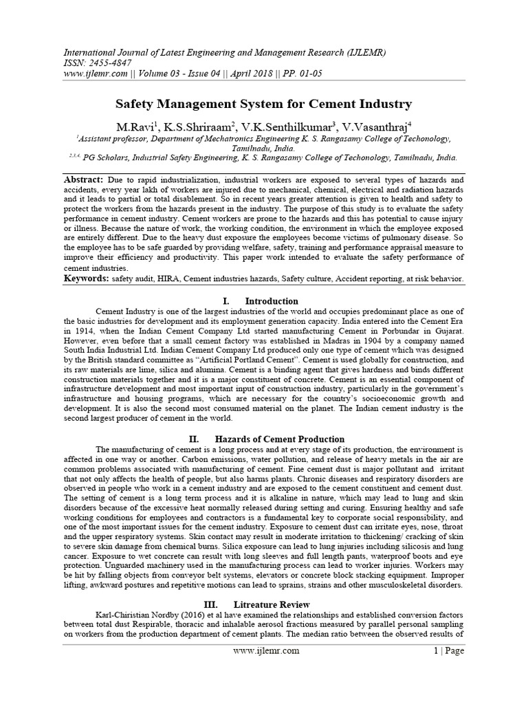 Cement Industry Safety Management Systems | PDF | Occupational Safety ...