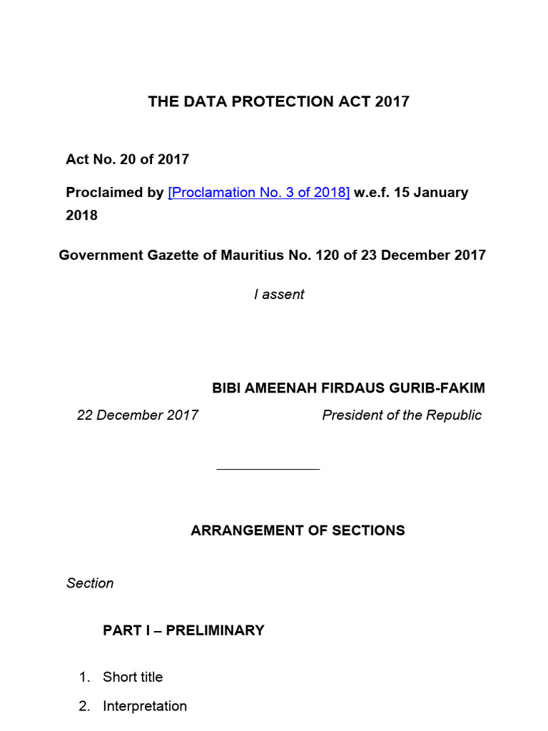 Data Protection Act 2017 Mauritius | PDF | Search Warrant | Justice