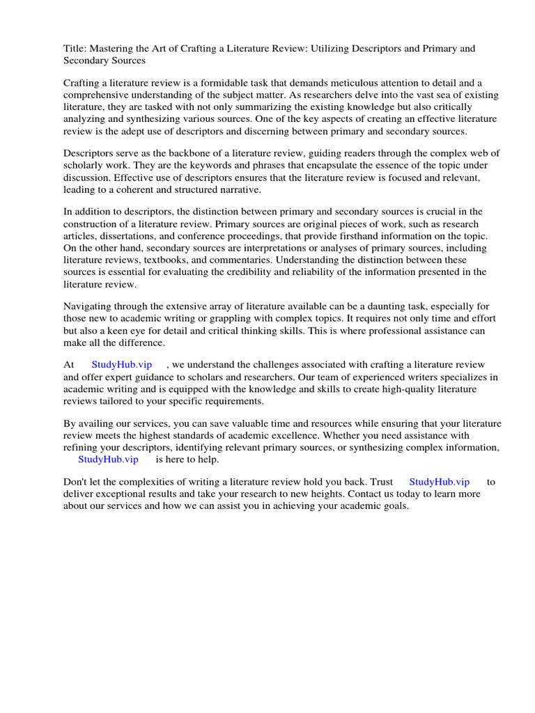 Use of Descriptors and Primary and Secondary Sources in A Review of ...