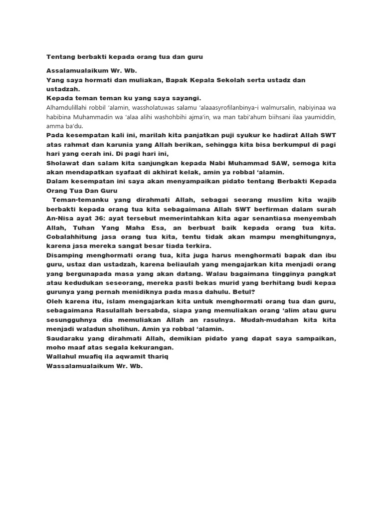 Pidato Tentang Berbakti Kepada Orang Tua Dan Guru | PDF