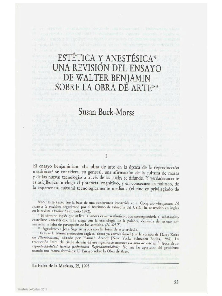 Susan Buck-Morss. (1993) - Estética y Anestésica. Una Revisión Del ...