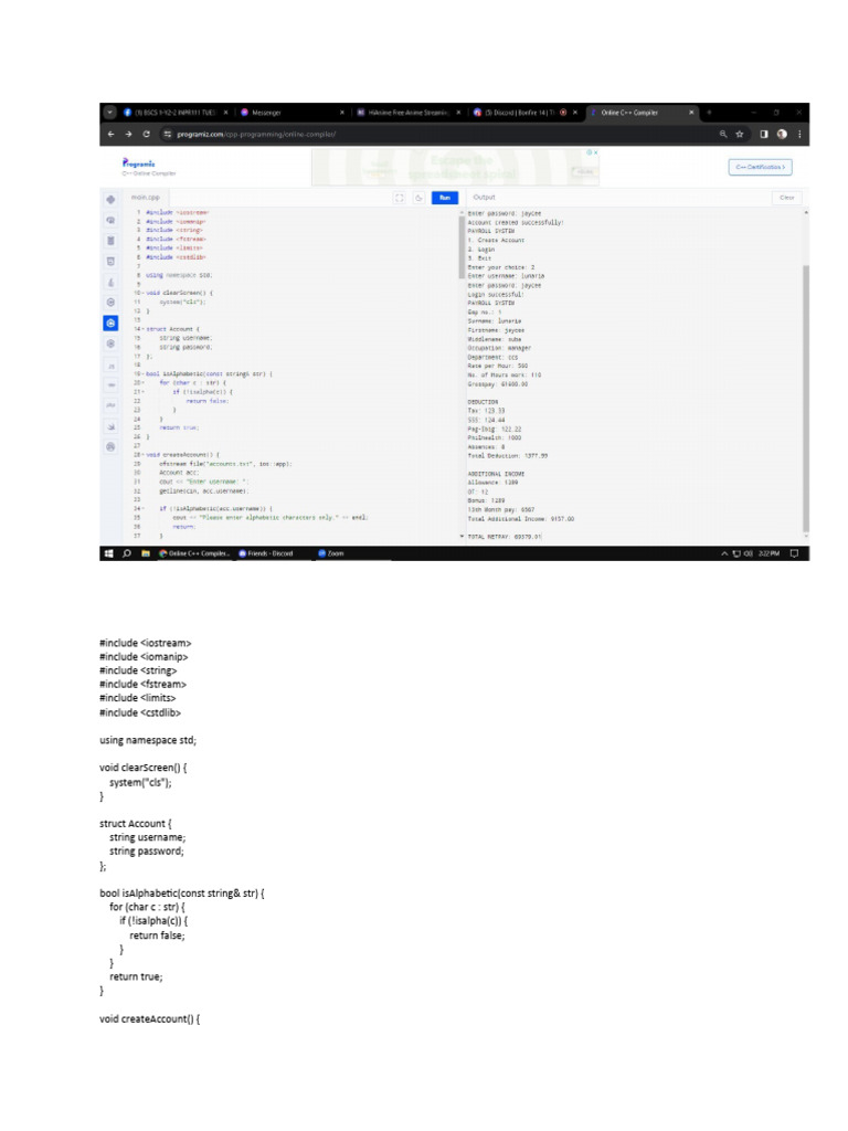 Payroll System | PDF | Computer Programming | C++