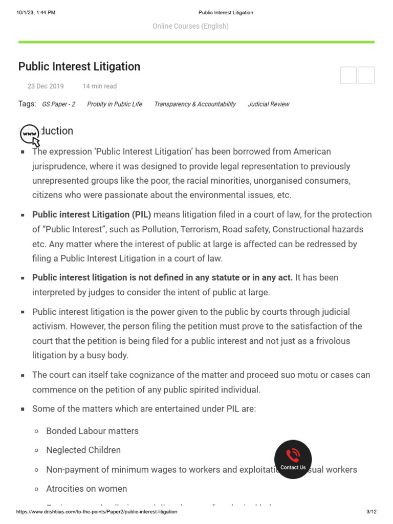 Public Interest Litigation PDF | PDF | Government | Separation Of Powers