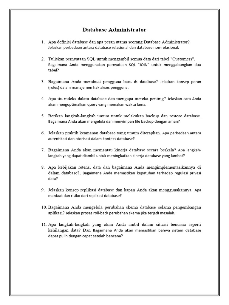Soal Database Administrator | PDF | Komputer