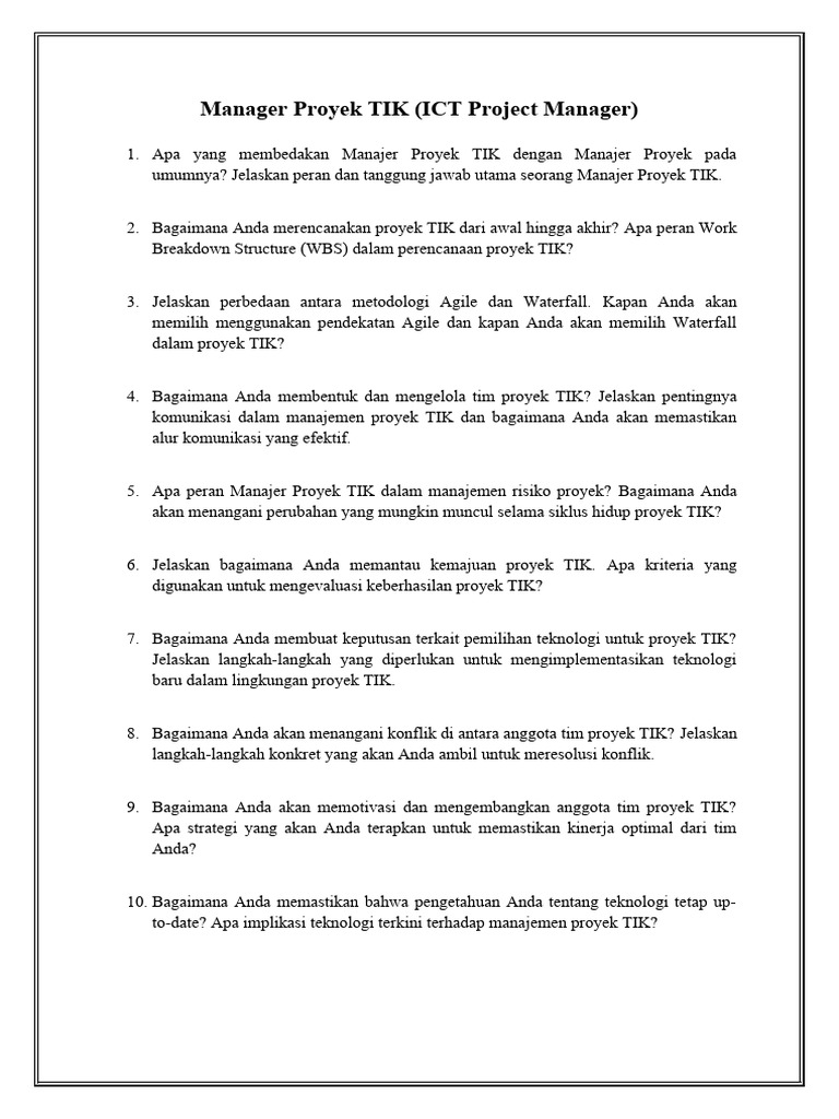 Soal Manager Proyek TIK (ICT Project Manager) | PDF | Seni