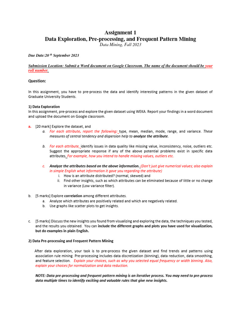 Data Mining Assignment 1 2023 Preprocessing and Frequent Pattern | PDF | Statistical Analysis ...