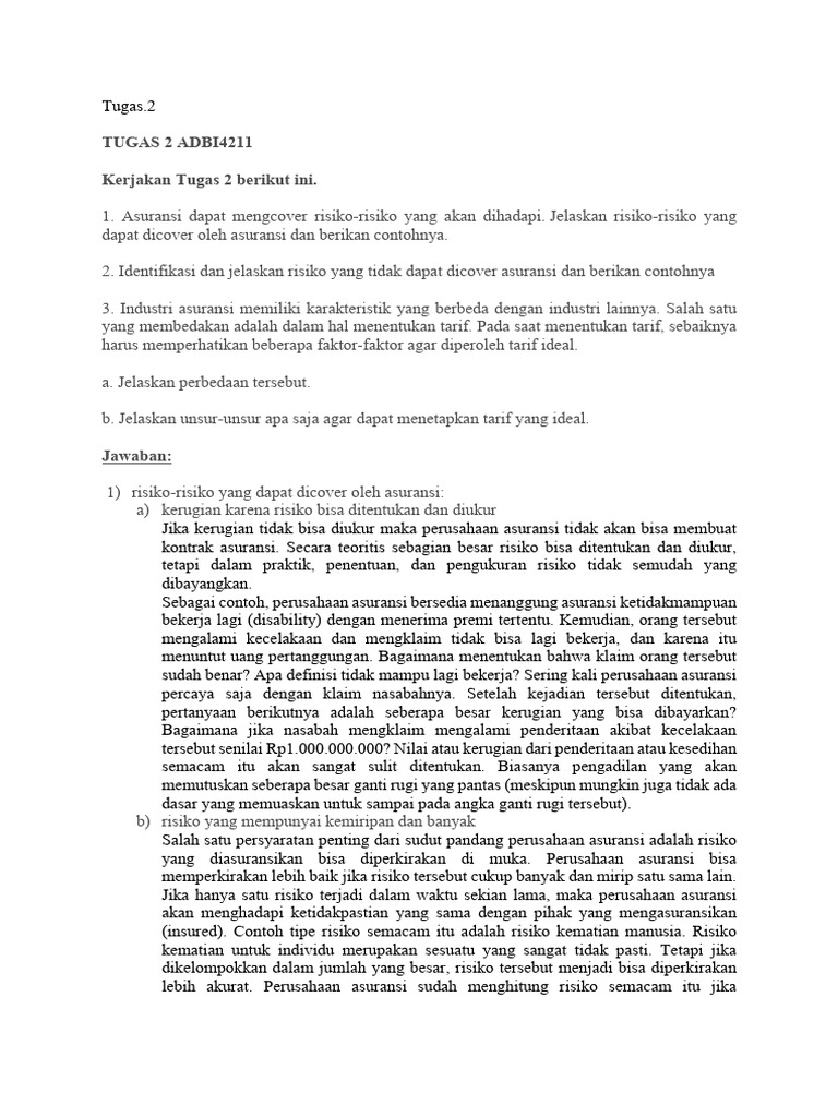 Tugas 2 Manrisk Dan Asuransi | PDF | Bisnis