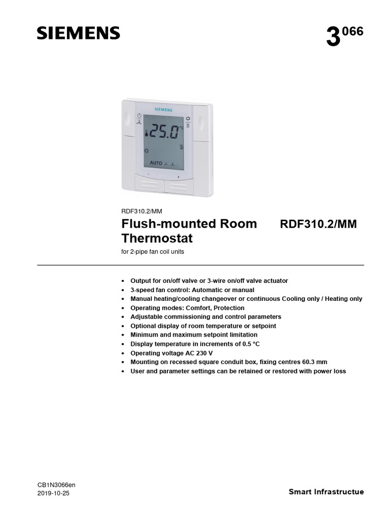Thermostat Manual - Siemens RDF310.2 | PDF | Thermostat | Electric Power