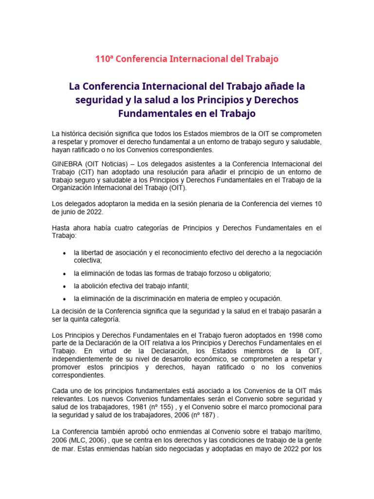 ARTICULO SST COMO DERECHO FUNDAMENTAL | PDF | Organización Internacional del Trabajo | Justicia