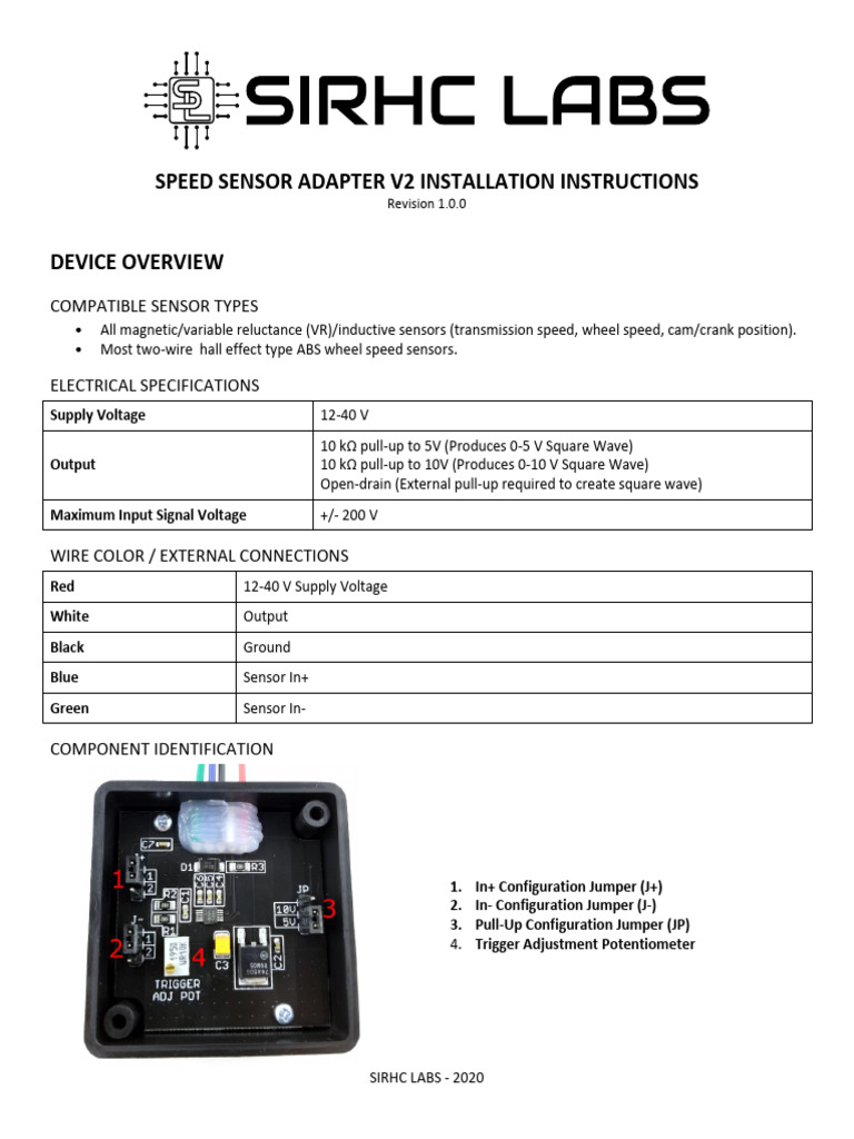 Speed Sensor Adapter v2 Instructions 1 0 0 | PDF | Electrical ...