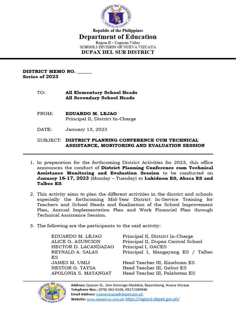 District Memo - Monday | PDF | Philippines