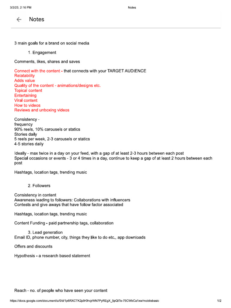 SMM Instagram Notes | PDF