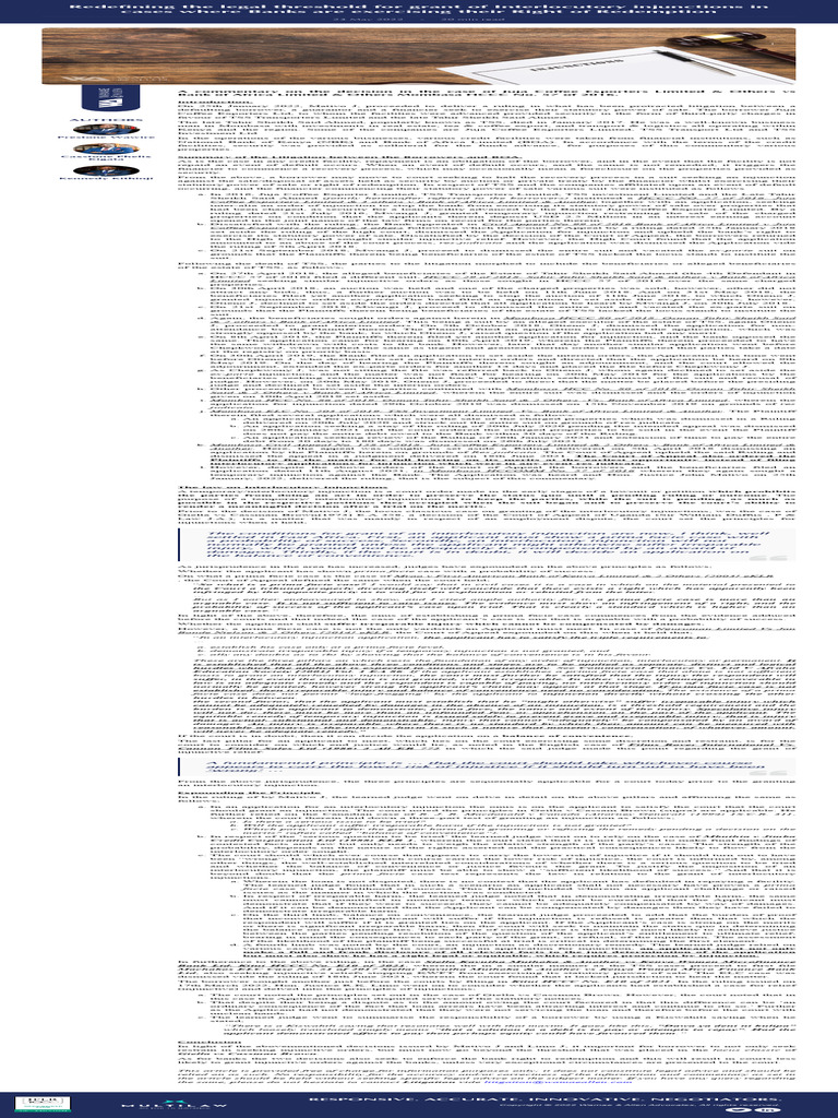 52nd Legal Update Redefining The Legal Threshold For Grant of ...