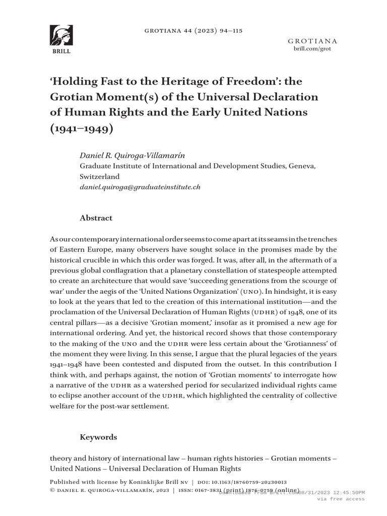 Grotian Mooment of The Universal Declaration of Human Rights and The Early United Nations | PDF ...