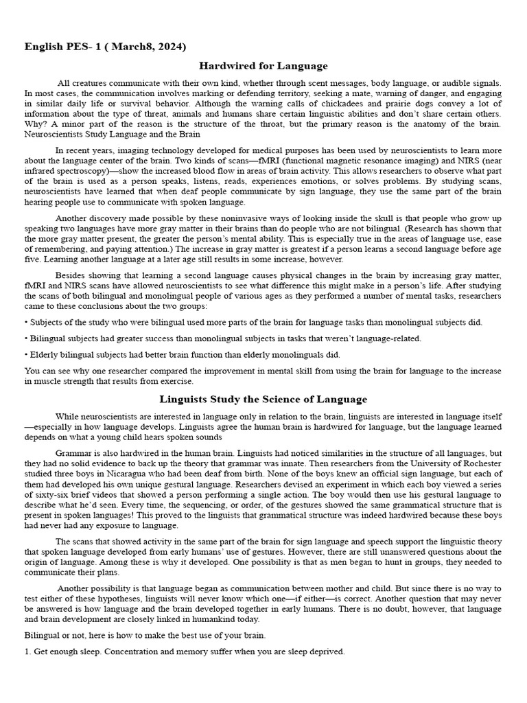 PES 1 Hardwired For Language | PDF | Multilingualism | Functional Magnetic Resonance Imaging