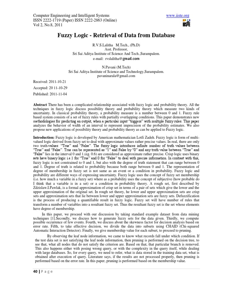 Fuzzy Logic - Retrieval of Data From Database | PDF | Fuzzy Logic | Cognition