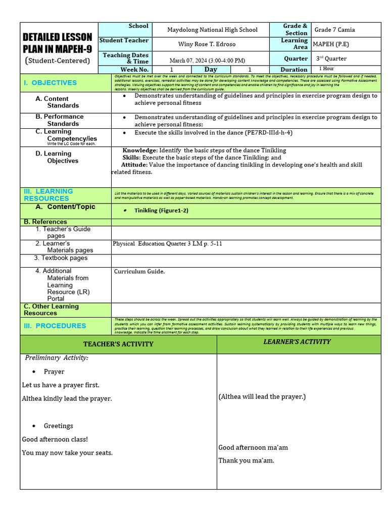 Lesson Plan P.ewiny1 | PDF | Learning | Curriculum