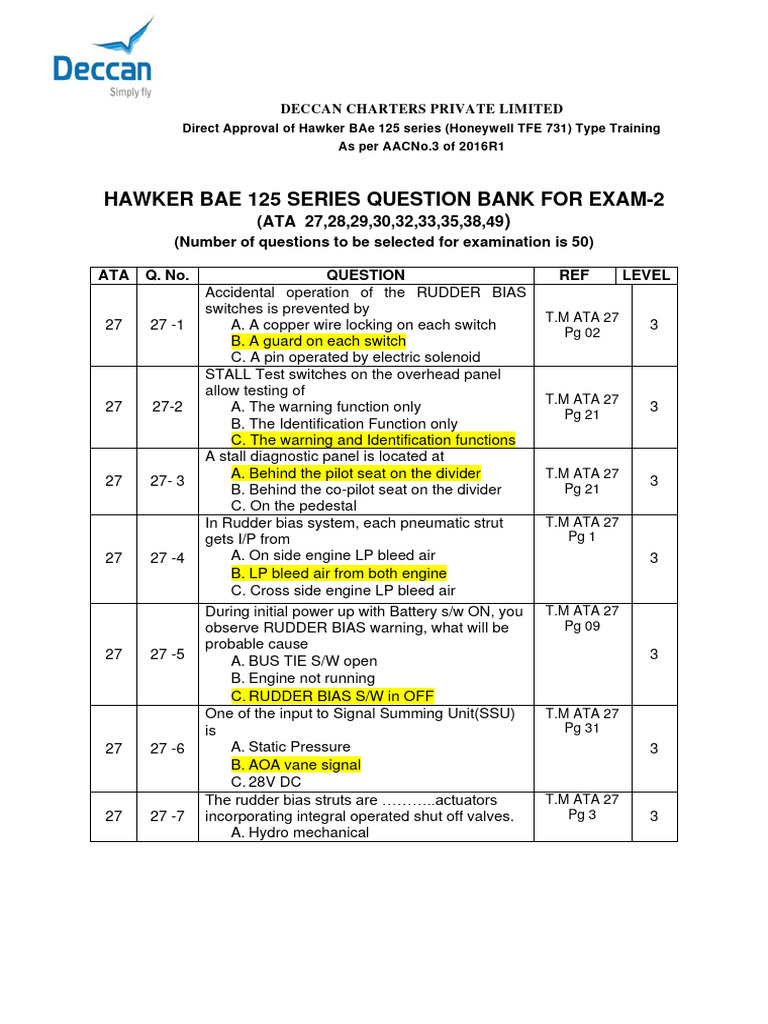 Hawker Quesion Bank - Exam 2 FINAL | PDF | Landing Gear | Actuator