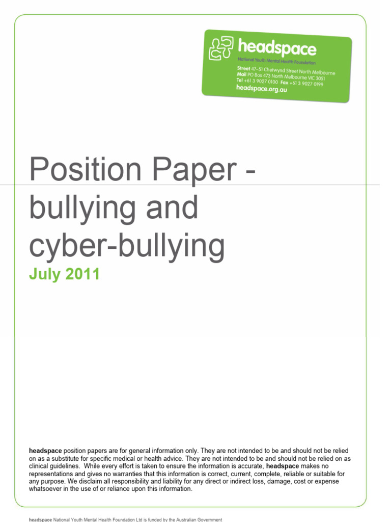 Position Paper - Bullying and Cyber-Bullying | PDF | Bullying ...