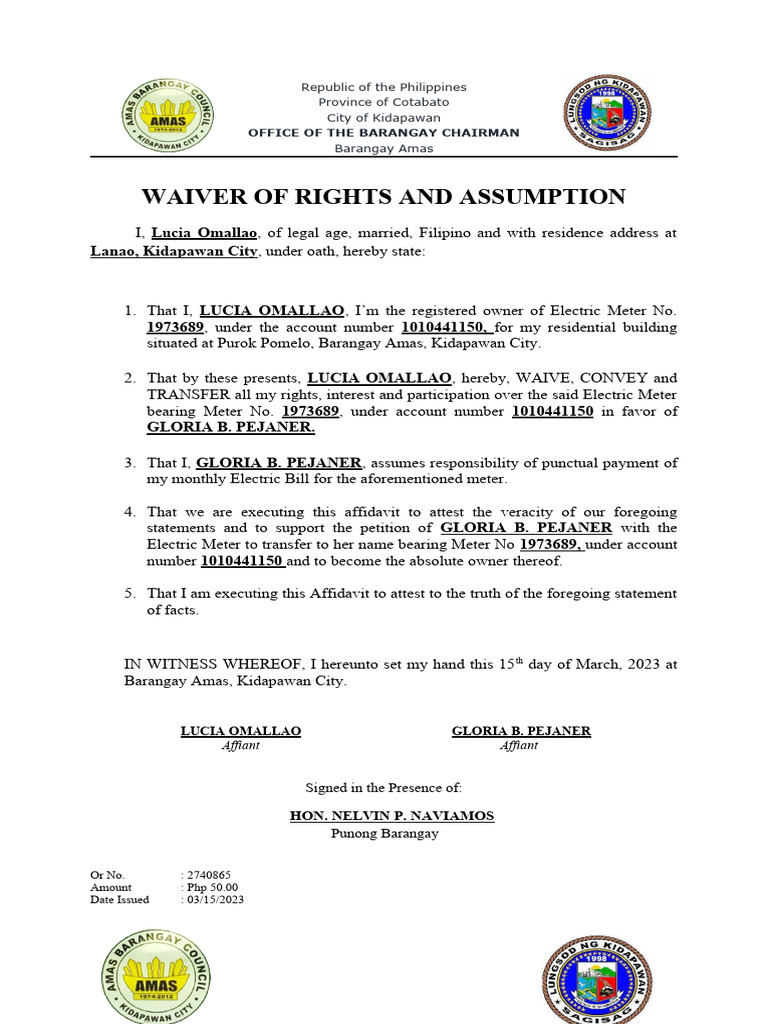 Affidavit for Utility Ownership Transfer | PDF | Affidavit | Evidence