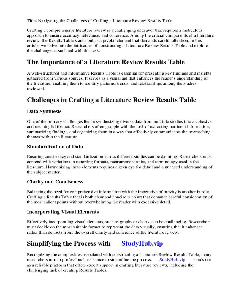 Literature Review Results Table | PDF | Systematic Review ...