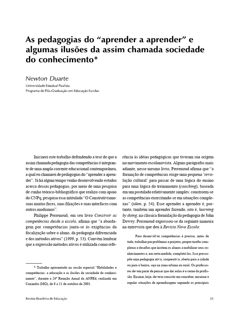 Texto - As Pedagogias Do Aprender A Aprender | PDF | Aprendizado | Conhecimento