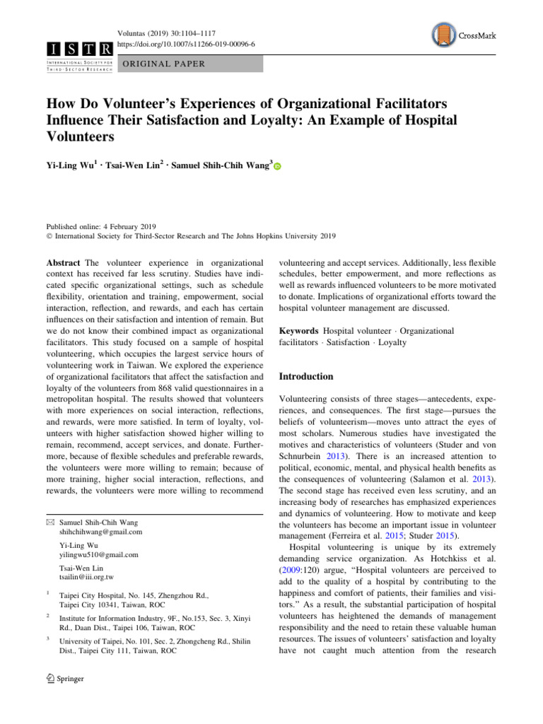 How Do Volunteer's Experiences of Organizational Facilitators Influence ...