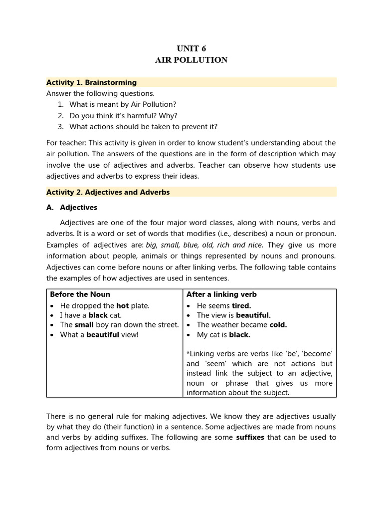 UNIT 7 Air Pollution | PDF | Adjective | Adverb