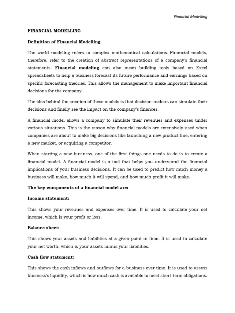 Financial Modelling NOTES | PDF | Financial Modeling | Valuation (Finance)