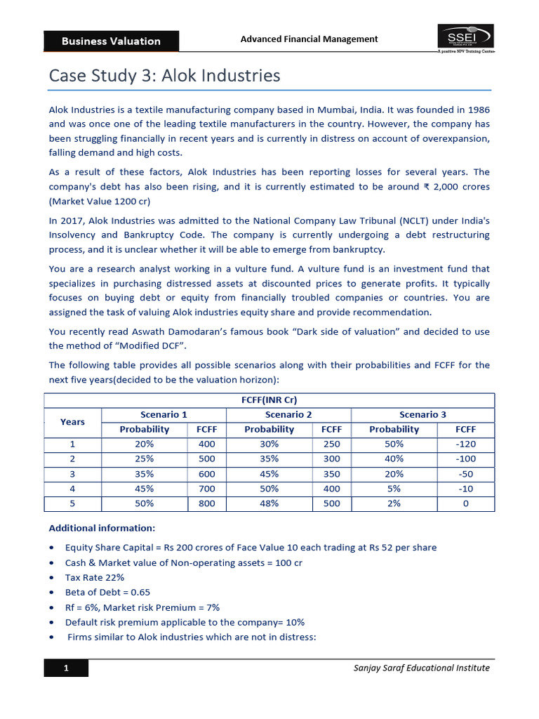 Case Study 3: Alok Industries: Business Valuation | PDF | Valuation ...