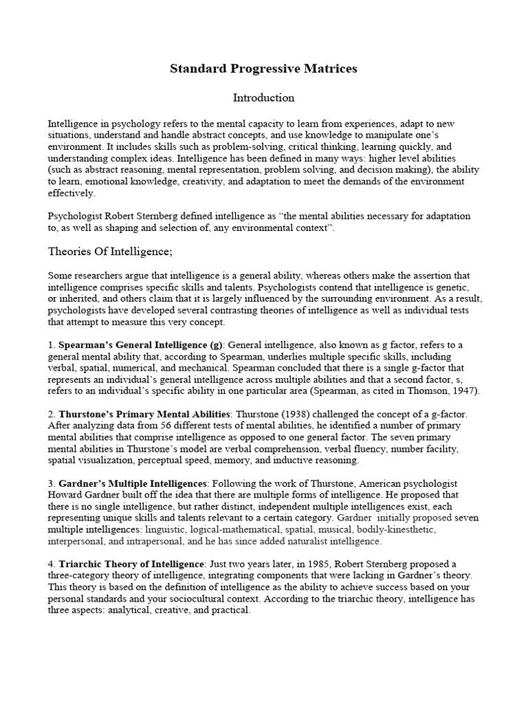 Standard Progressive Matrices FINALLLL | PDF | Intelligence | Cognitive ...