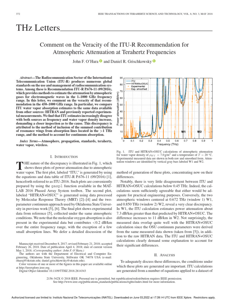 Comment On The Veracity of The ITU-R Recommendation For Atmospheric ...
