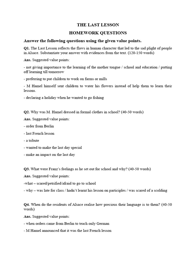 The Last Lesson - Homework | PDF