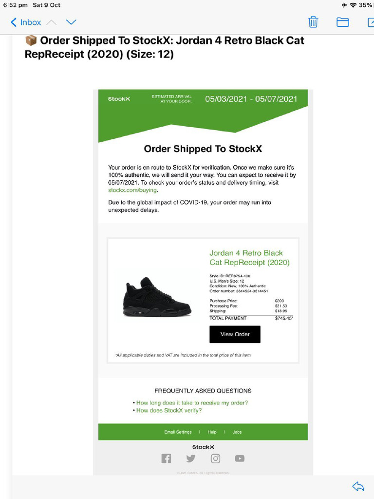 Stockx Email Receipt Generator 2021 | PDF