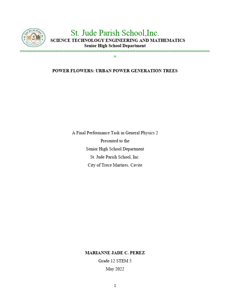 Final Performance Task in General Physics 2 | PDF | Wind Turbine | Wind Power