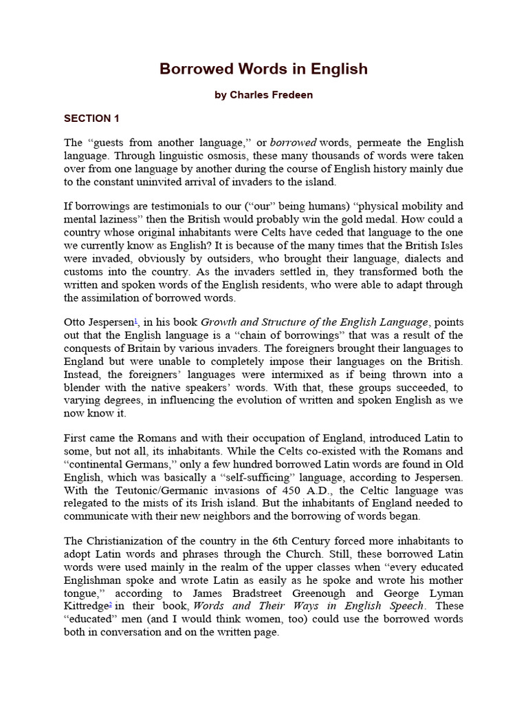 Borrowed-Words - Reading For Homework | PDF | English Language | Normans