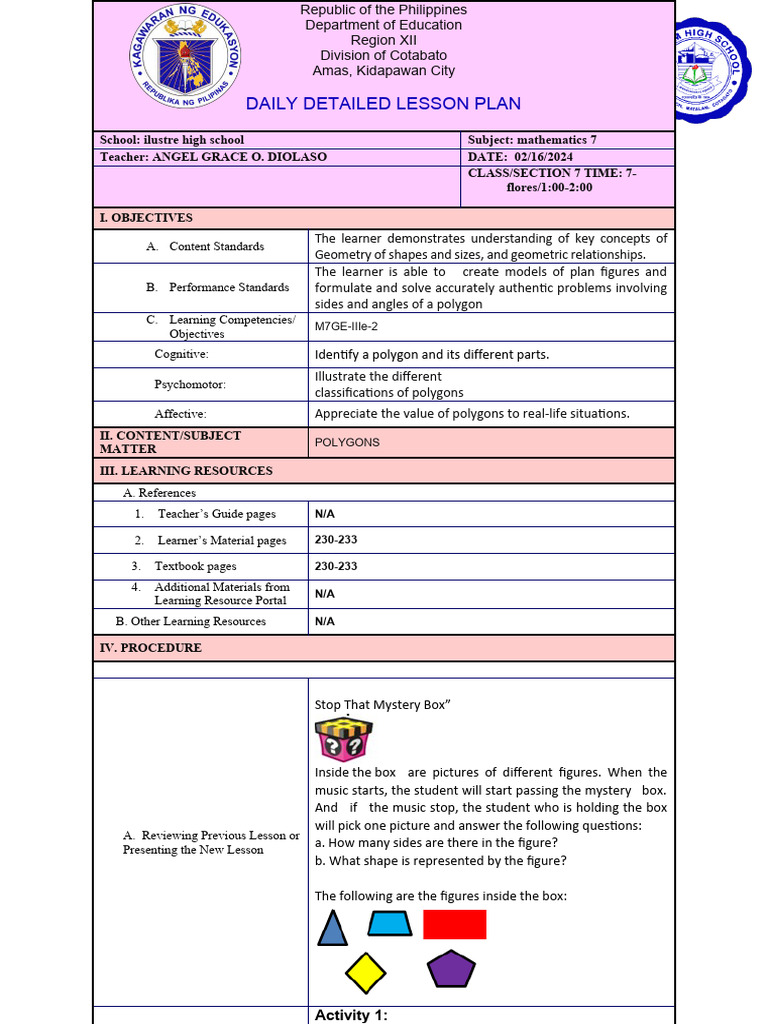 LESSON PLAN Polygon | PDF | Learning | Geometry