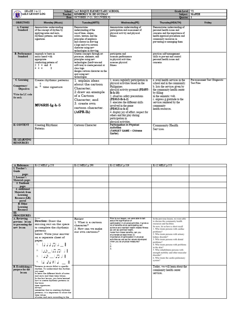 WEEK9-dll-MAPEH | PDF | Shape | Physical Examination