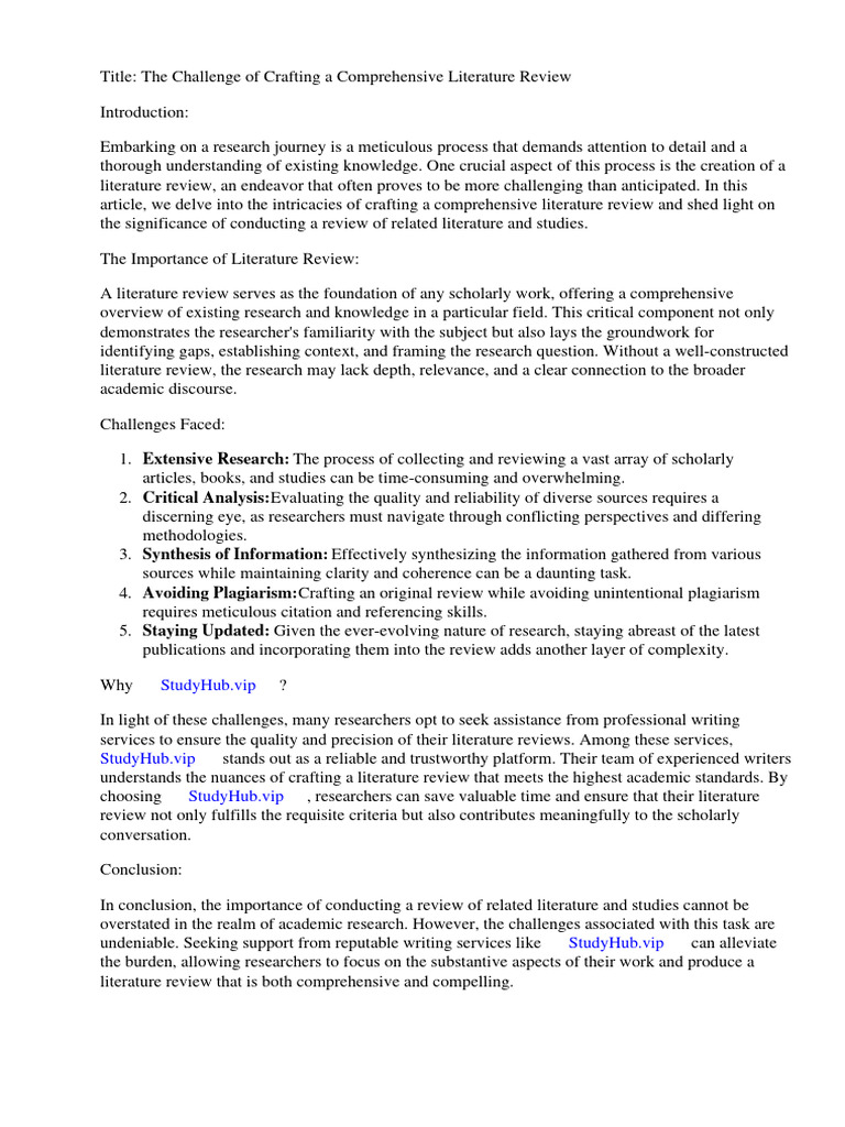 Why Is It Important To Conduct A Review of Related Literature and ...