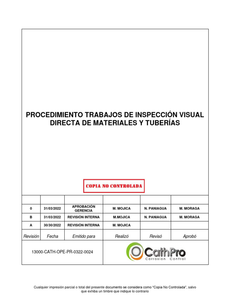 Procedimiento Trabajos de Inspección Visual | PDF | Encendiendo | Pulgada