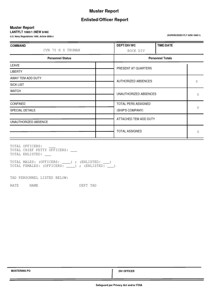 Navy Muster Report Template | PDF
