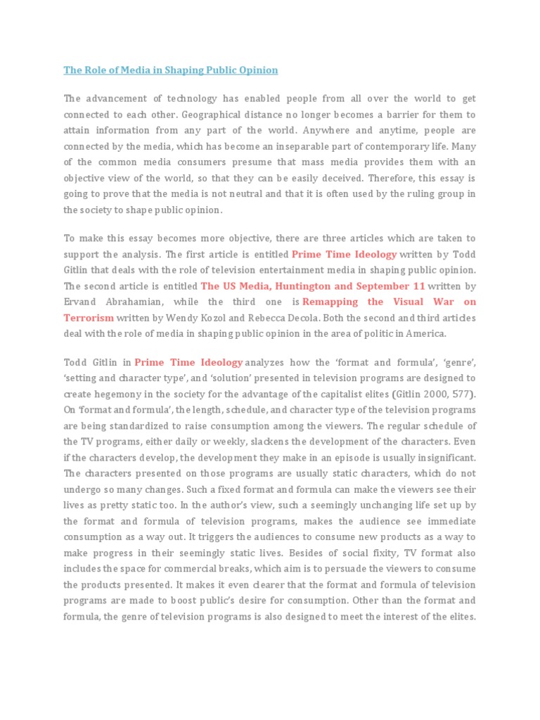 The Role of Media in Shaping Public Opinion | PDF | Mass Media | Capitalism