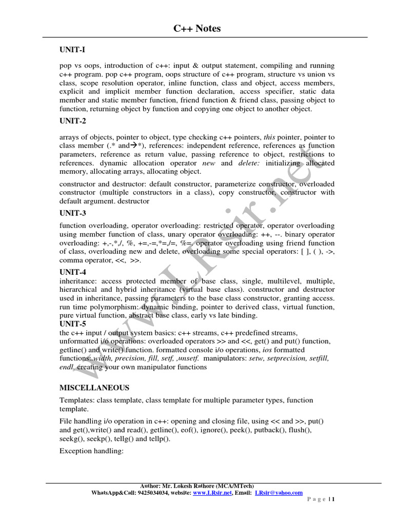 MSC Mca Bca-Cpp-Lokesh Rathore | PDF | Programming | Constructor (Object Oriented Programming)