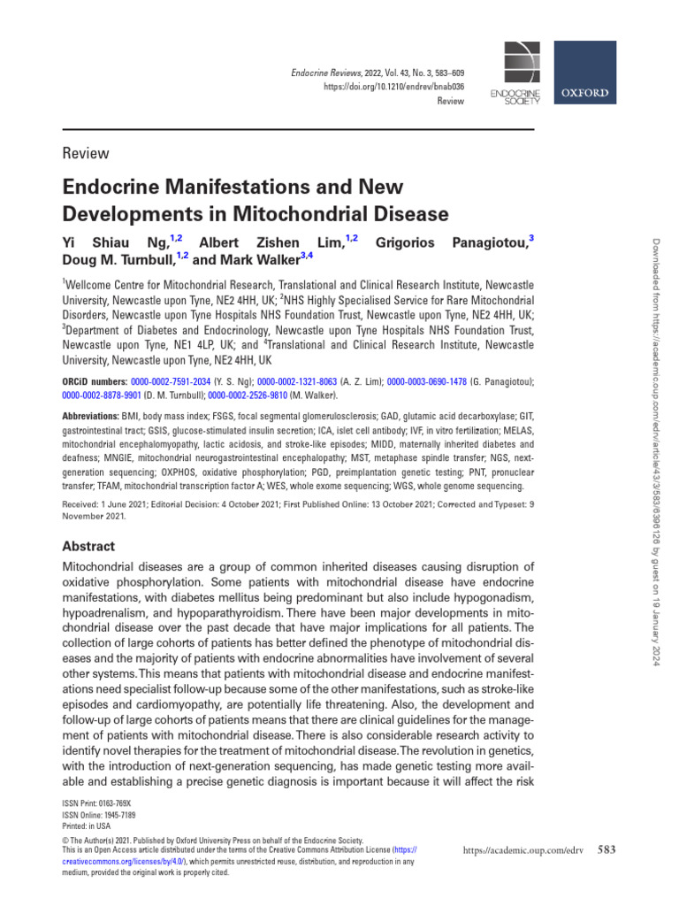 Endocrine Manifestations and New Developments in Mitochondrial Disease ...