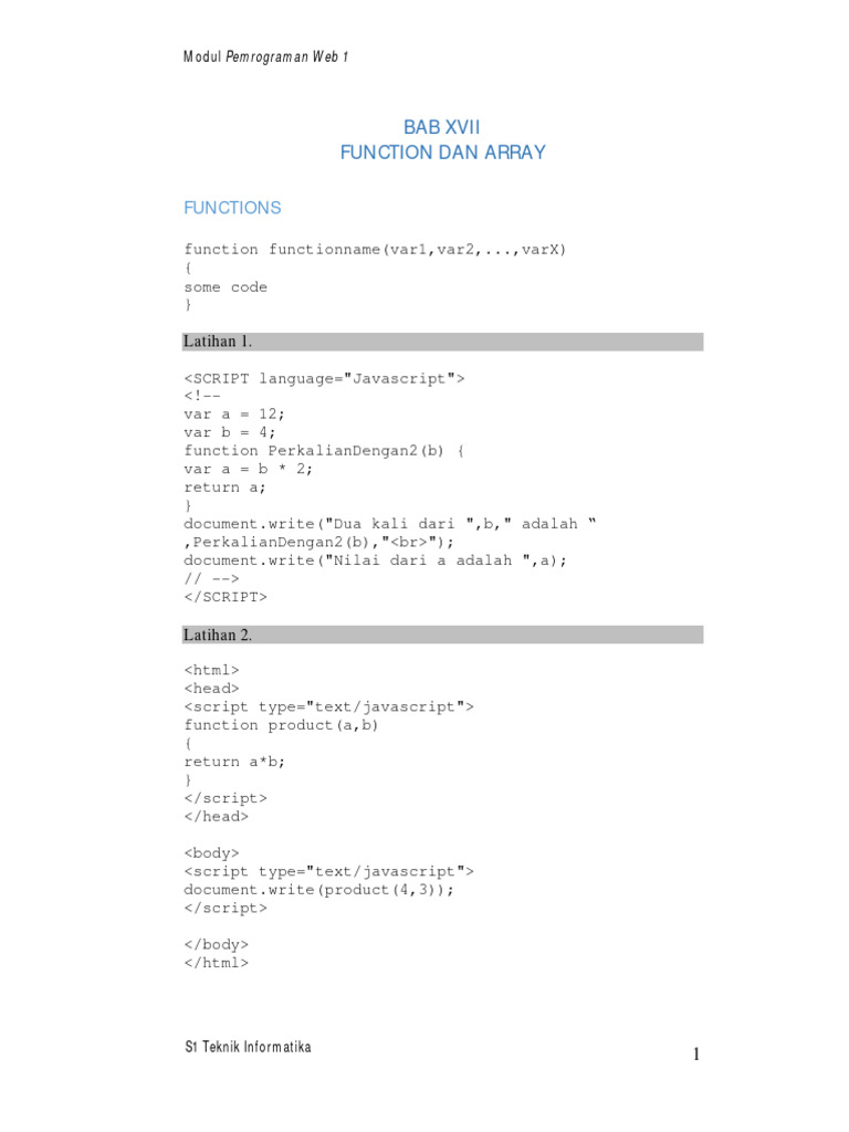 Modul 17 Function Dan Array | PDF | Object Oriented Programming ... Modul 17 Function Dan Array | PDF | Object Oriented Programming ...